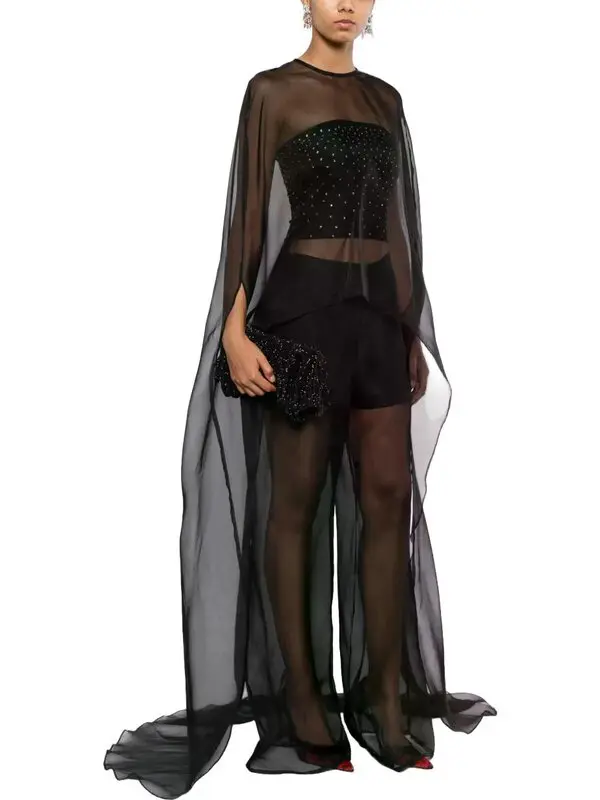 ISABEL SANCHIS Organza High-low Cape - Black