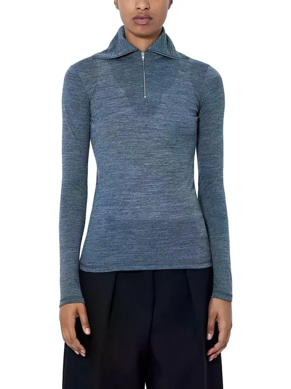 JIL SANDER Fine-knit Quarter-zip Polo Top - Grey