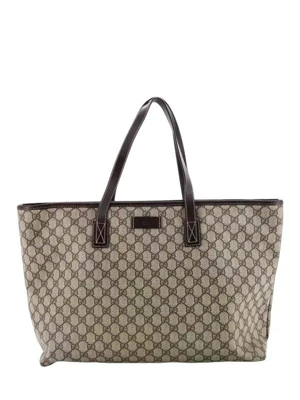 Gucci Plus Gg Coated Canvas With Leather Large Tote Bag - Brown