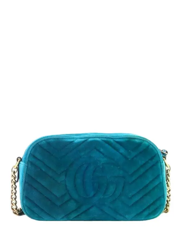 Gucci Gg Marmont Matelassé Velvet Shoulder Bag - Blue