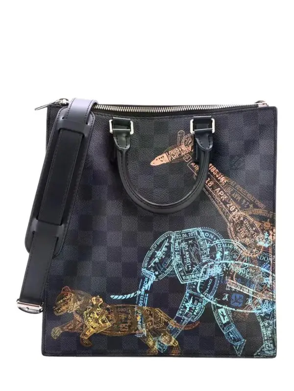 LOUIS VUITTON Sac Plat Cross Bag Limited Edition Wild Animals Damier Graphite Tote Bag - Black
