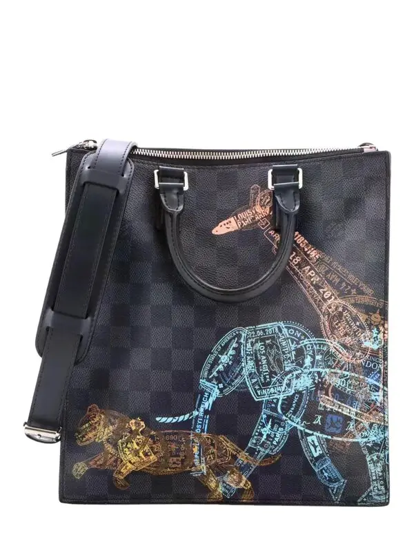 LOUIS VUITTON Sac Plat Cross Bag Limited Edition Wild Animals Damier Graphite Tote Bag - Black