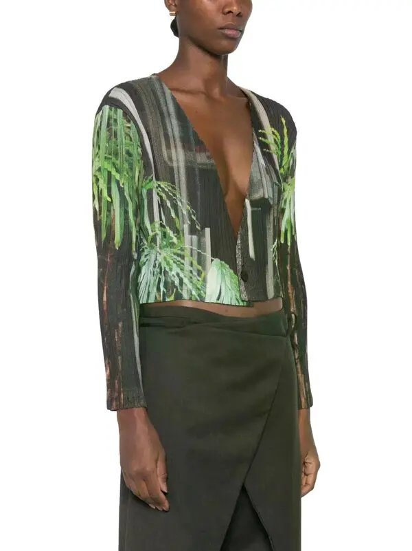 Issey Miyake Plissé-effect Palm-print Jacket - Green
