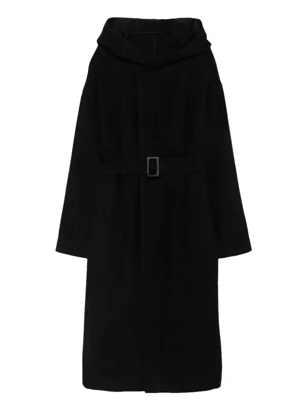 Rick Owens Belted Hooded Coat - Black