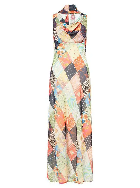 NEVER FULLY DRESSED Sophie Cowl-neck Woven Maxi Dress - Multi