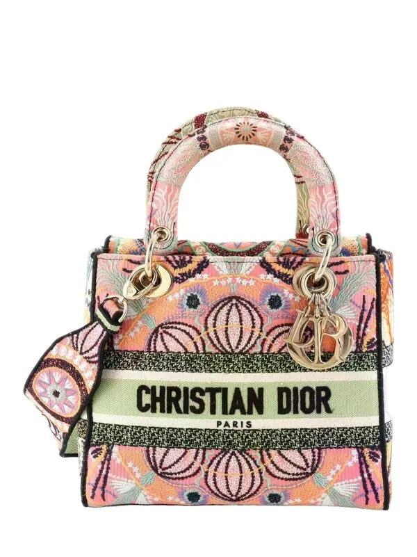 Dior Lady D-lite Bag Embroidered Canvas Medium Satchel - Multicolour