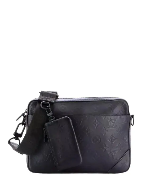 LOUIS VUITTON Duo Messenger Bag Monogram Shadow Leather Cross Body - Black