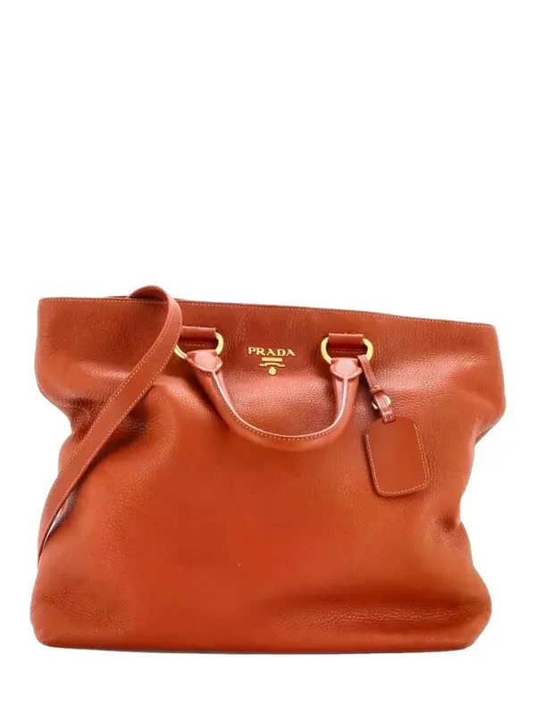 Prada Vitello Daino Large Shopper Tote Bag - Orange