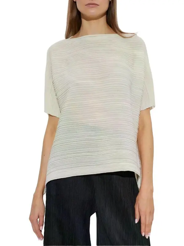 Issey Miyake Pleated Boat-neck Blouse - Neutrals