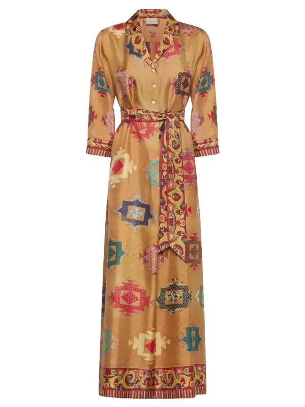 PIERRE-LOUIS MASCIA Aloe Geometric-print Maxi Dress - Neutrals