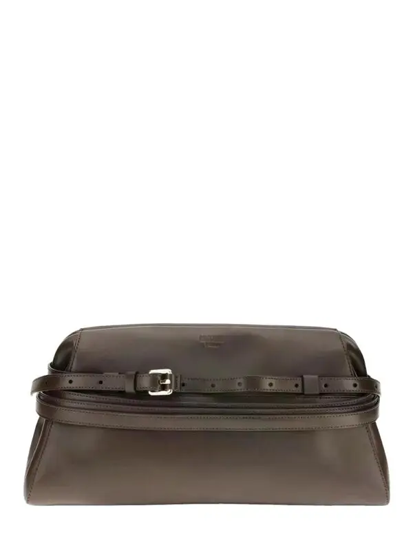 Moschino Buckle-detail Leather Clutch Bag - Brown