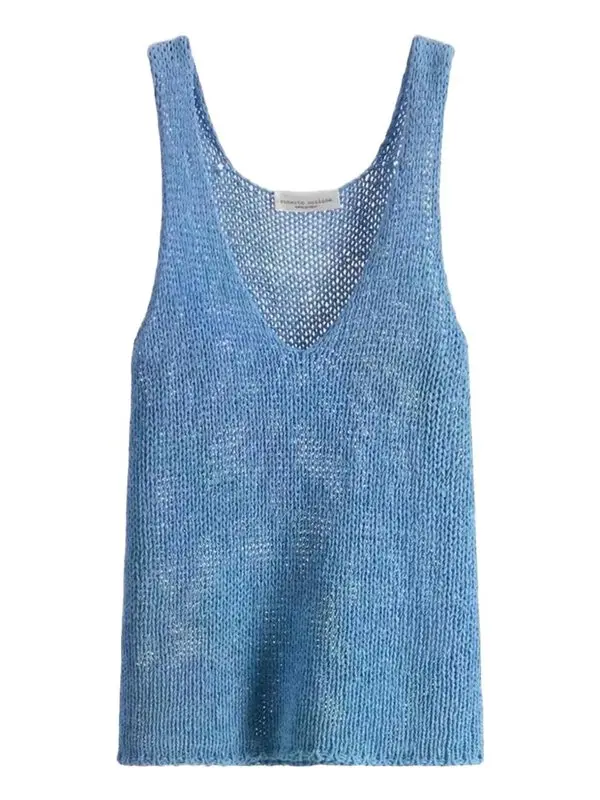 ROBERTO COLLINA Ribbed-knit V-neck Tank Top - Blue