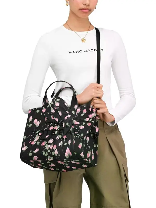 Marc Jacobs Tote Bag In Vintage Floral Canvas With Oversized Bow - Black