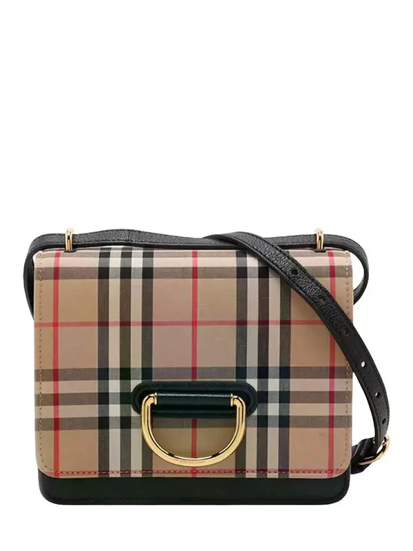 Burberry Goatskin Trimmed House Check Canvas D Ring Cross Body Bag - Neutrals