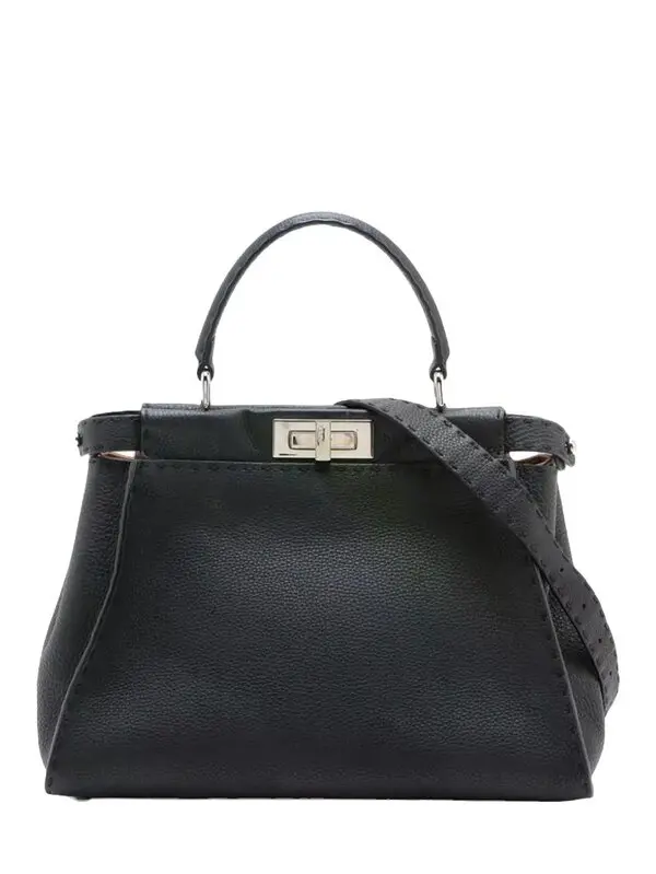 Fendi Medium Leather Selleria Peekaboo Iconic Satchel - Black