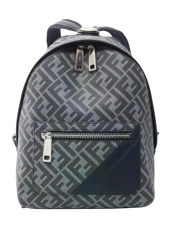 Fendi Zucca Coated Canvas Chiodo Diagonal Small Backpack - Blue