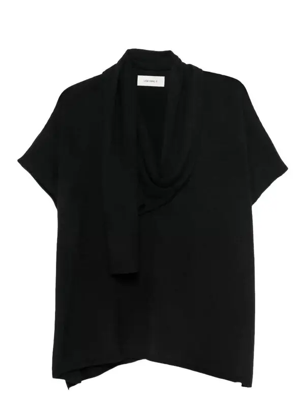 LISA YANG Scarf-detail Short-sleeve Sweater - Black