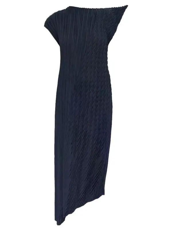Issey Miyake Asymmetric Pleated Midi Dress - Blue