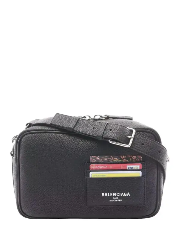 Balenciaga Leather Credit Camera Bag Crossbody - Black