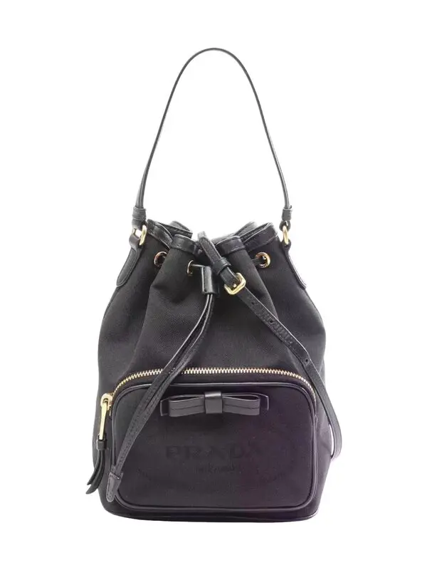 Prada Canapa Logo Duet Bucket Bag - Black