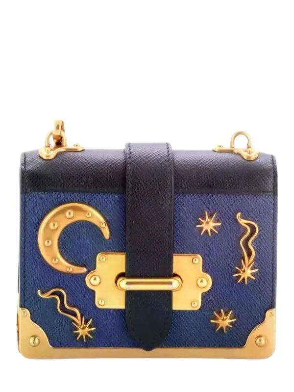 Prada Embellished Leather Micro Crossbody Bag - Blue
