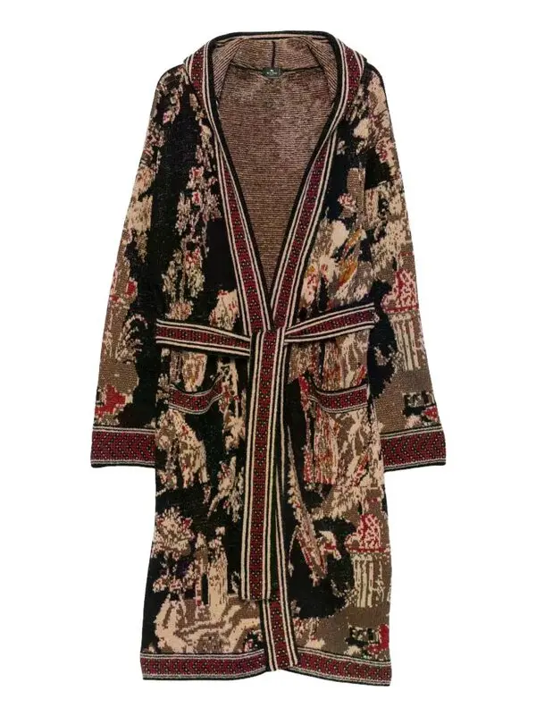 Etro Jacquard-knit Hooded Coat - Black