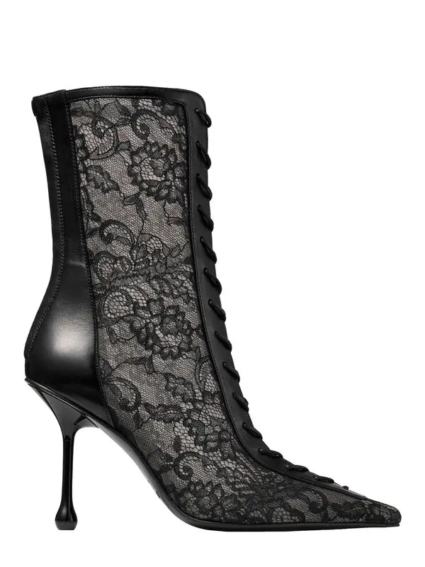 JIMMY CHOO Scarlett Ankle Boot 95 Lace And Nappa Leather Ankle Boot - Black