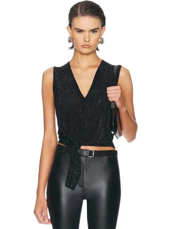 Alexander Wang Hotfix Knotted Deep V-neck Tank Top - Black