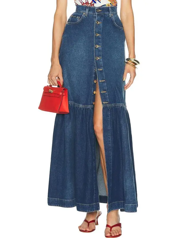 Dolce & Gabbana Button Front Denim Maxi Skirt - Dark Blue