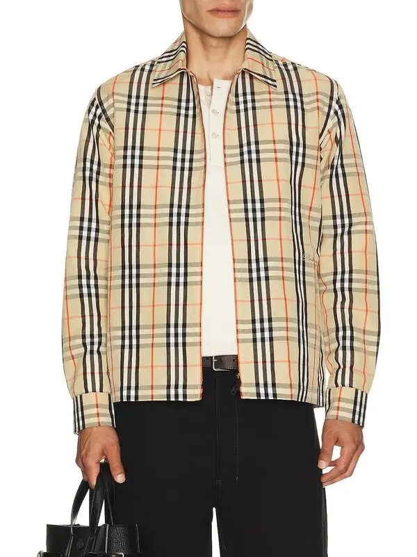 Burberry Ollie Zip Shirt In Beige - Sand Check