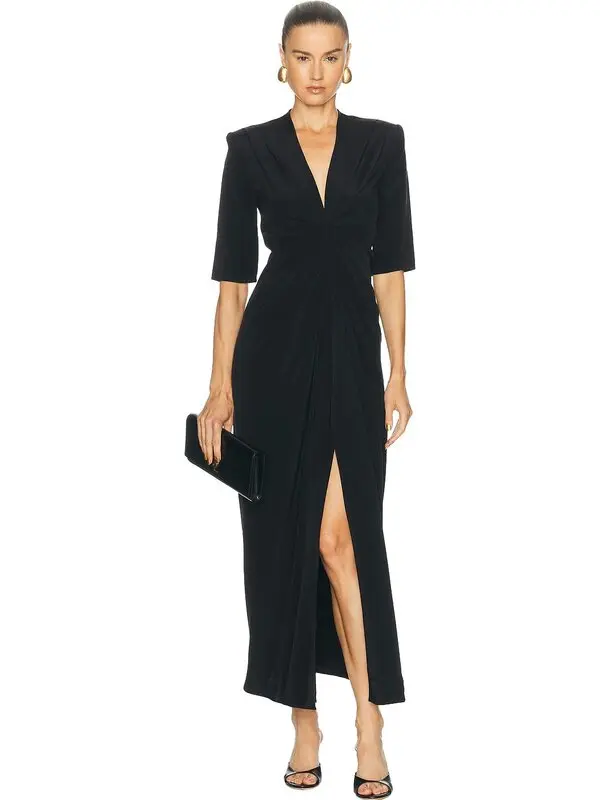 Loulou De Saison Willa Gathered Midi Dress - Black