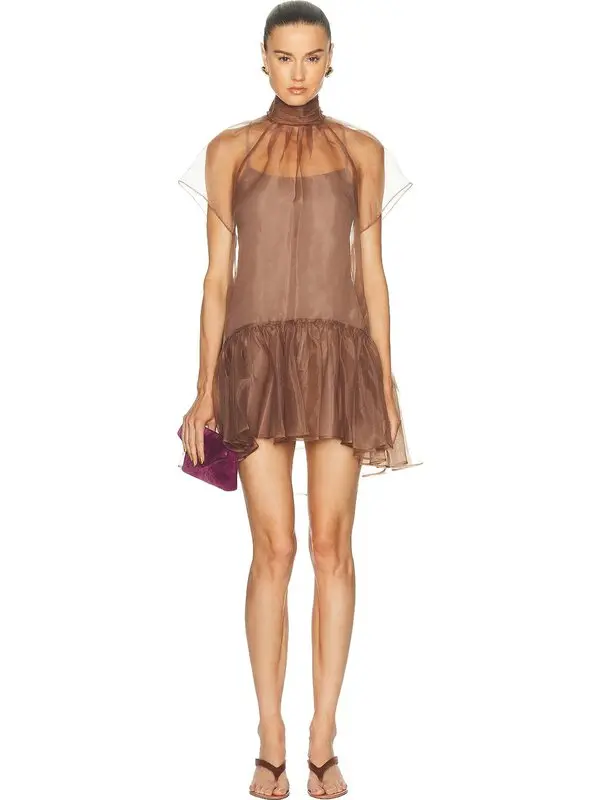 Simkhai Tiered Organza Mini Dress - Coffee