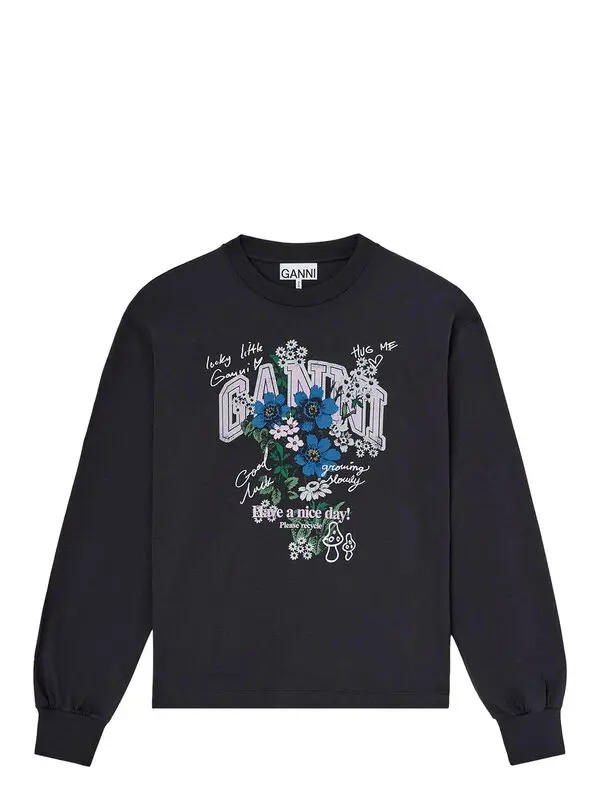 GANNI Long-sleeve T-shirt With Flowers - Mixed