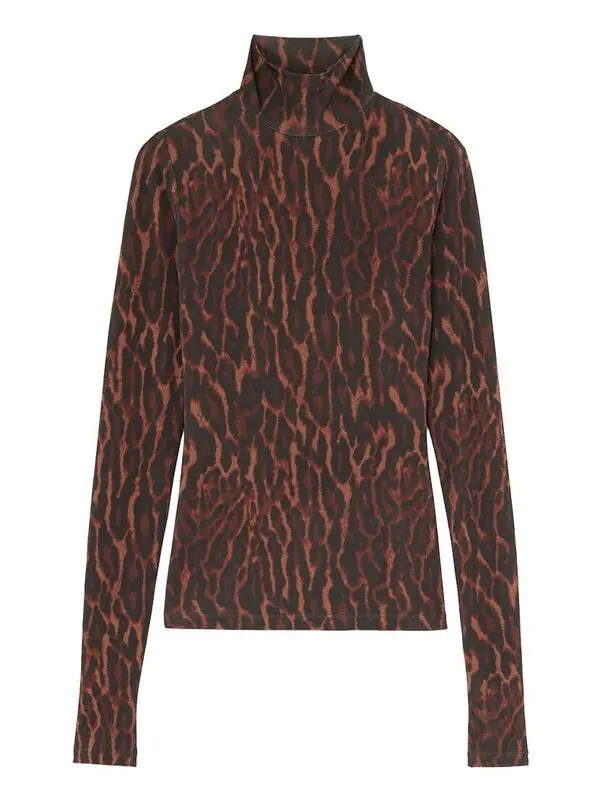 GANNI Printed Jersey Turtleneck With Long Sleeves - Rawhide