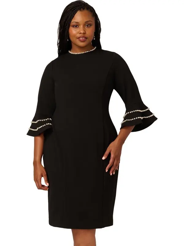 Adrianna Papell Pearly Trim Sheath Dress - Black/ivory