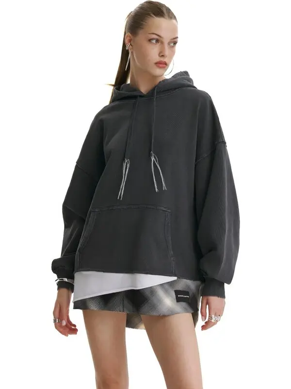 MYSIMPLICATED Oversized Three Layered Distressed Hoodie - Grey/white