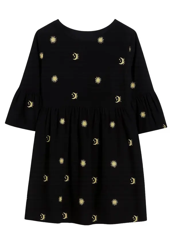 YUMI Cosmic Embroidery Cord Tunic Dress - Black