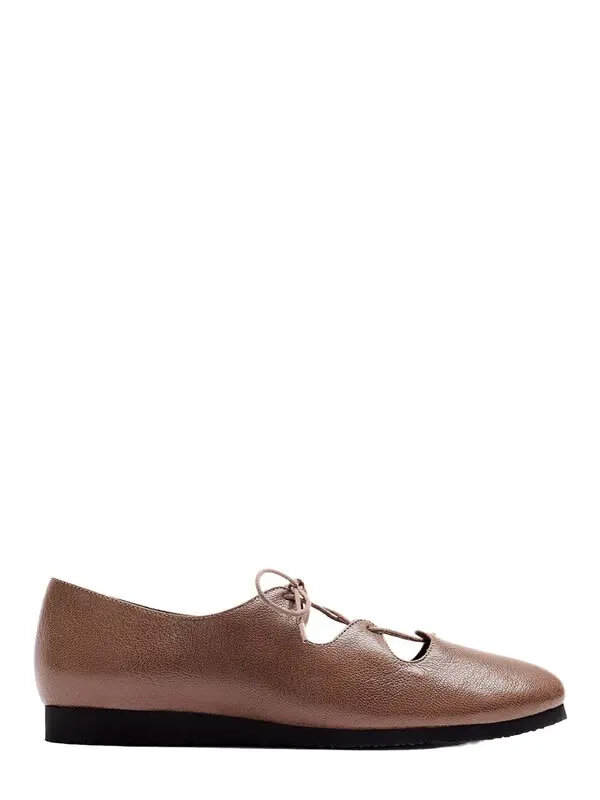 NAGUISA Glossy Goatskin Leather Lace-up Wedge Shoes - Brown