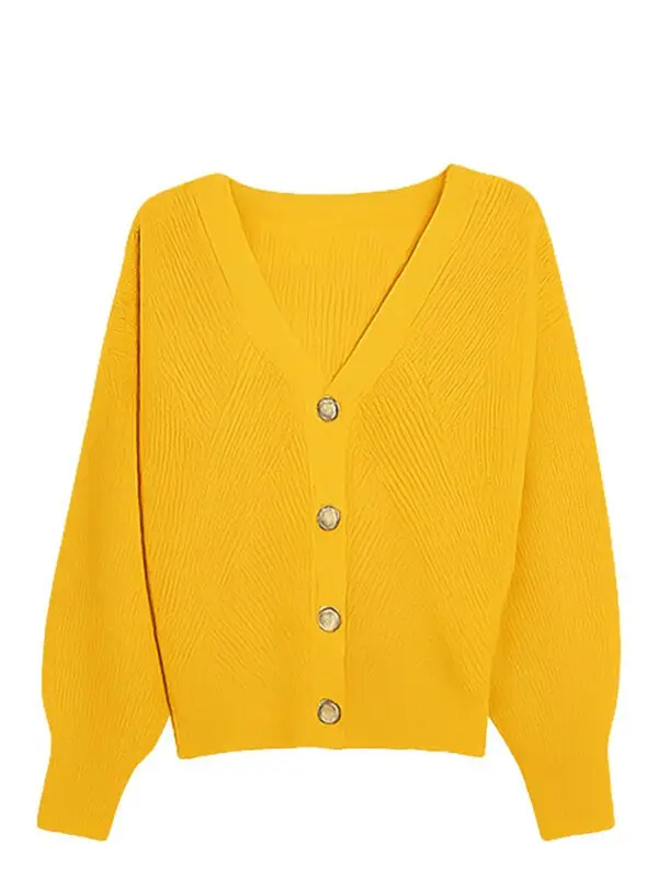YUMI Mustard Relaxed Fit Cardigan With Stitch Detail - Yellow