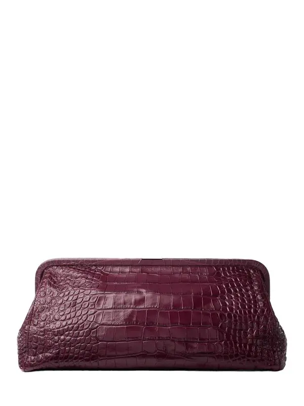 Michael Kors Angelica Large Crocodile Embossed Leather Frame Clutch - Red