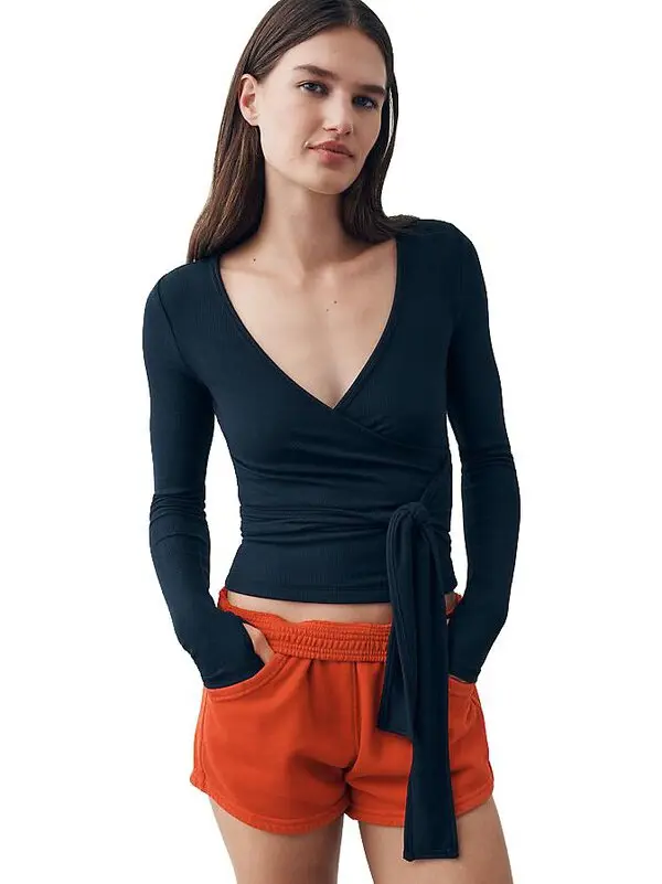 Daily Practice Surplice Wrap-front Top - Black