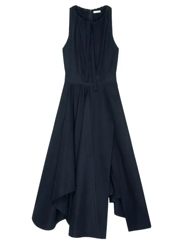 Givenchy Long Asymmetric Dress In Poplin With Bow - Dark Blue