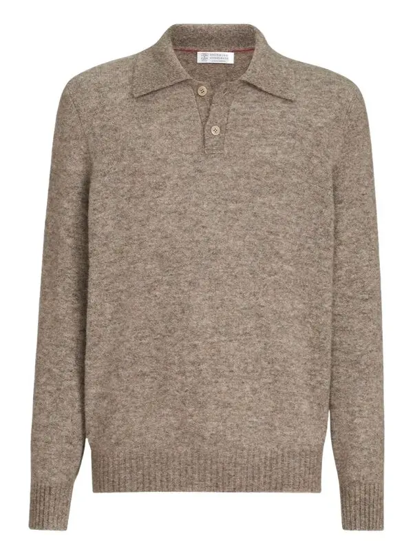 Brunello Cucinelli Alpaca, Cashmere And Wool Knit Polo - Medium Gray