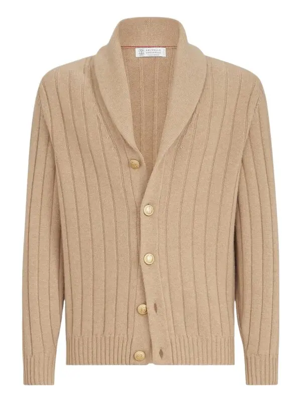 Brunello Cucinelli Cashmere Ribbed Cardigan - Camel