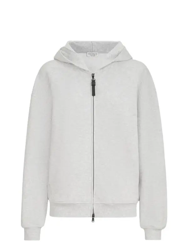 Brunello Cucinelli Cotton Smooth French-terry Topwear With Shiny Zipper-pull - Silver