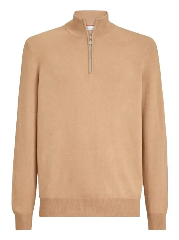 Brunello Cucinelli Quarter Zip Long Sleeve Sweater - Beige