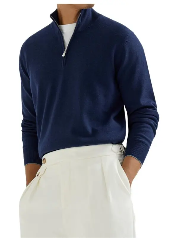 Brunello Cucinelli Cashmere-blend Half-zip Sweater - Blue