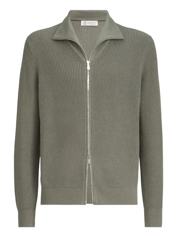 Brunello Cucinelli Cotton Half English Rib Cardigan With Zipper - Gray