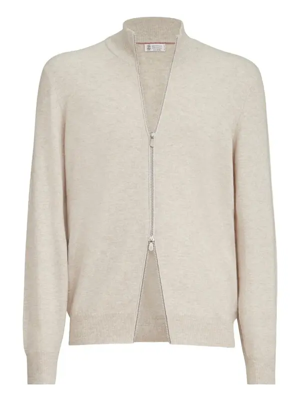 Brunello Cucinelli Cashmere Turtleneck Cardigan With Zipper - Nude