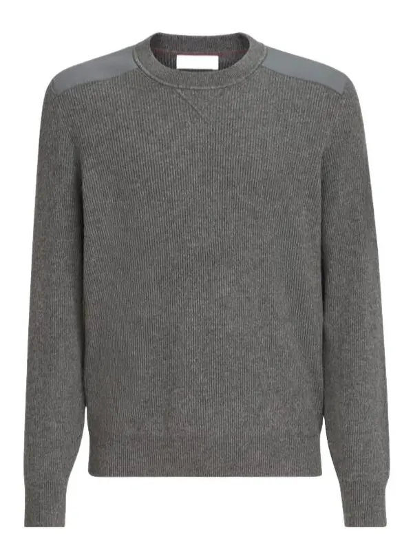 Brunello Cucinelli Cashmere Ribbed Sweater With Cotton Inserts - Black